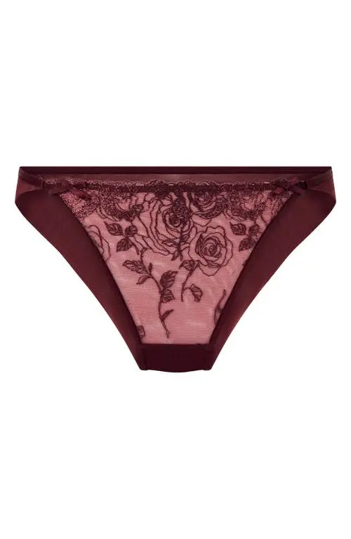 Hunkemoller Hollie Embroidered Mesh Brazilian Panties - Fig