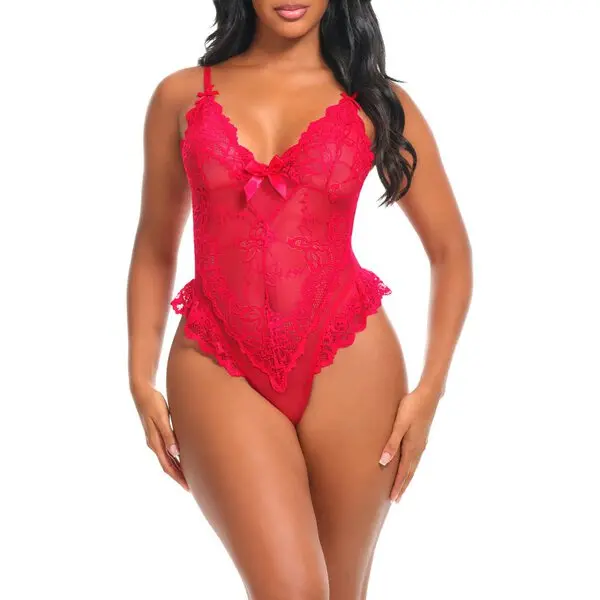 OH LA LA CHERI Valentine Lace Teddy - Red