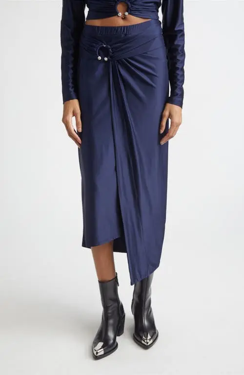 Rabanne Pierced Asymmetric Jersey Midi Skirt - Deep Navy