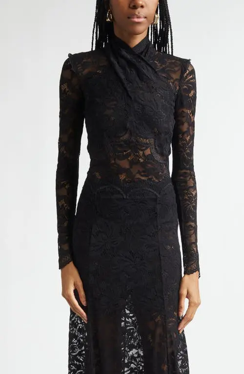 Rabanne Twist Front Scalloped Lace Top - Black