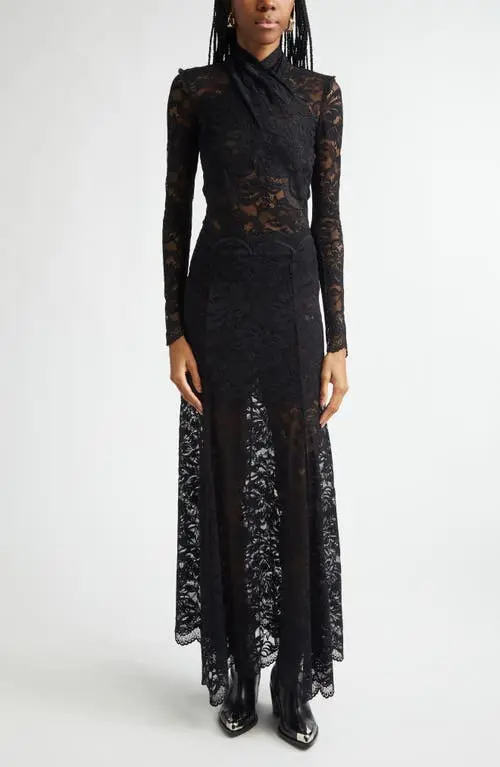 Rabanne Twist Front Scalloped Lace Top - Black