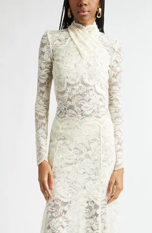 Rabanne Twist Front Scalloped Lace Top - Ivory