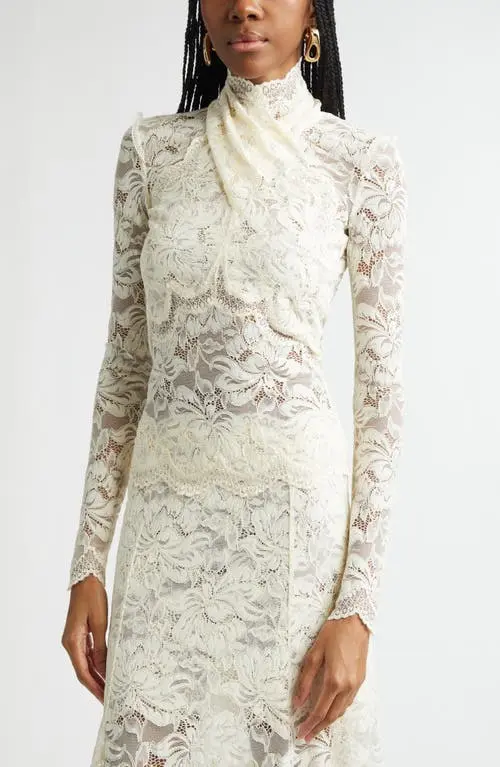 Rabanne Twist Front Scalloped Lace Top - Ivory