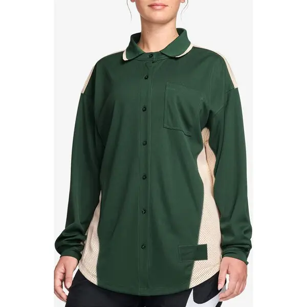 Nike Sportswear Oversize Long Sleeve Jersey Button-up Shirt - Fir/chalk/chalk