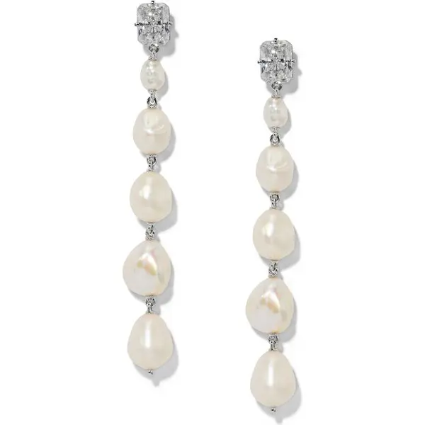 Nadri Madrid Freshwater Pearl Linear Drop Earrings - Rhodium