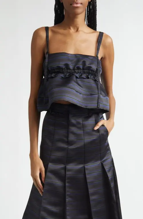 Sacai Stripe Satin Crop Camisole - Black/navy