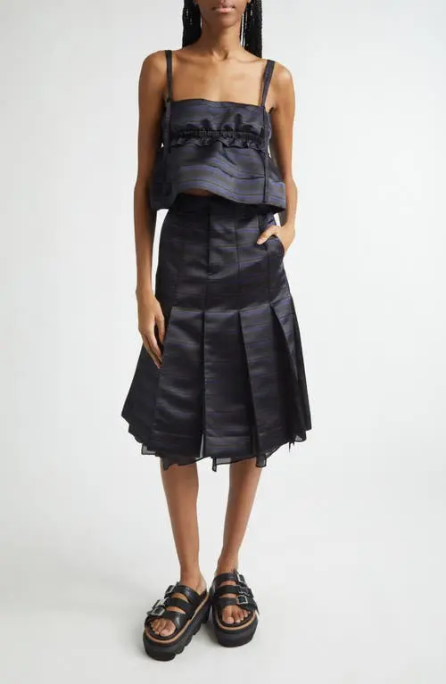 Sacai Stripe Satin Crop Camisole - Black/navy