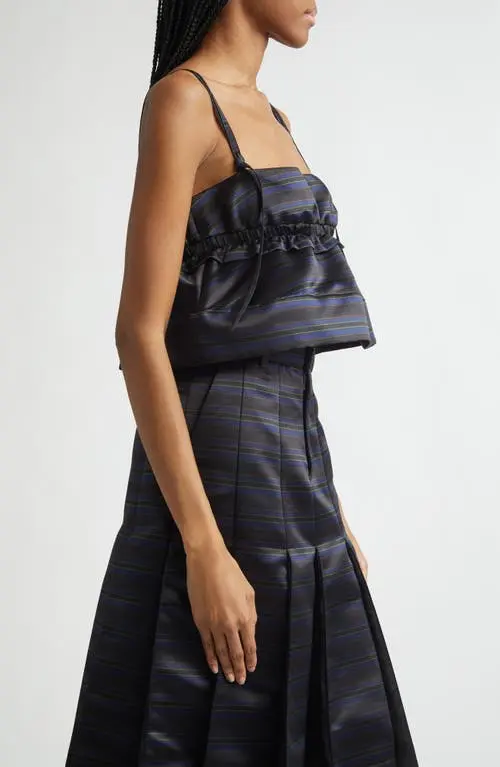 Sacai Stripe Satin Crop Camisole - Black/navy