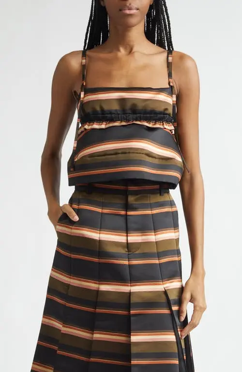 Sacai Stripe Satin Crop Camisole - Khaki/pink