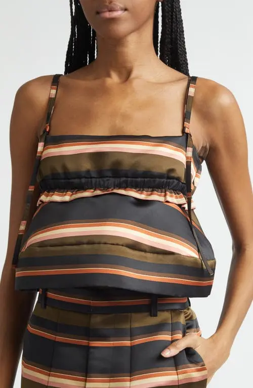 Sacai Stripe Satin Crop Camisole - Khaki/pink