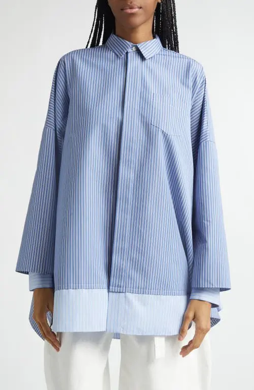 Sacai Mixed Stripe Oversized Poplin Button-up Shirt