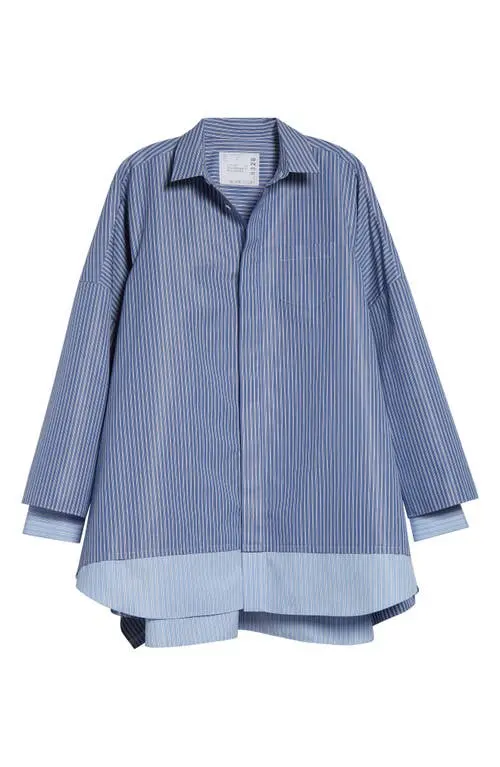 Sacai Mixed Stripe Oversized Poplin Button-up Shirt
