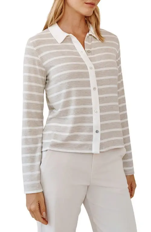 Bella Dahl Stripe Contrast Placket Knit Button-up Shirt