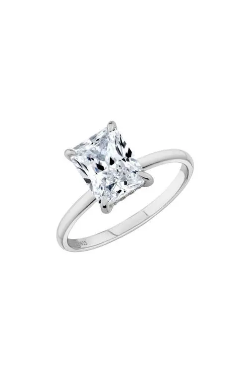 CRISLU Radiant Cut Cubic Zirconia Solitaire Ring - Pure Platinum/clear Stone