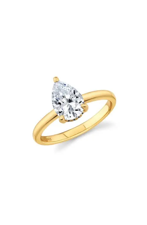 CRISLU Pear Cut Cubic Zirconia Solitaire Ring - 18kt Yellow Gold/clear Stone