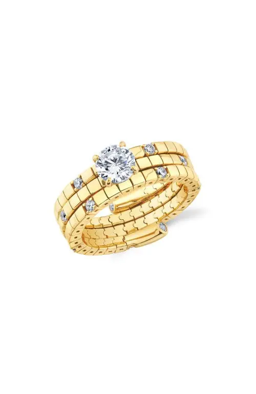 CRISLU Pure Flex Solitaire Ring - 18kt Yellow Gold/clear Stone