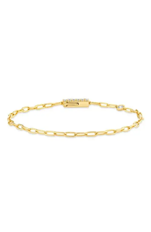 CRISLU Paperclip Chain Bracelet - 18kt Yellow Gold/clear Stone