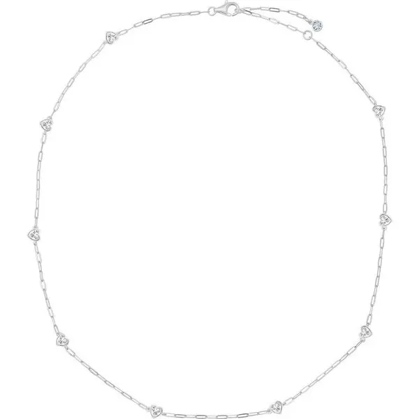 CRISLU Valentine Cubic Zirconia Heart Station Necklace - Pure Platinum/clear Stone