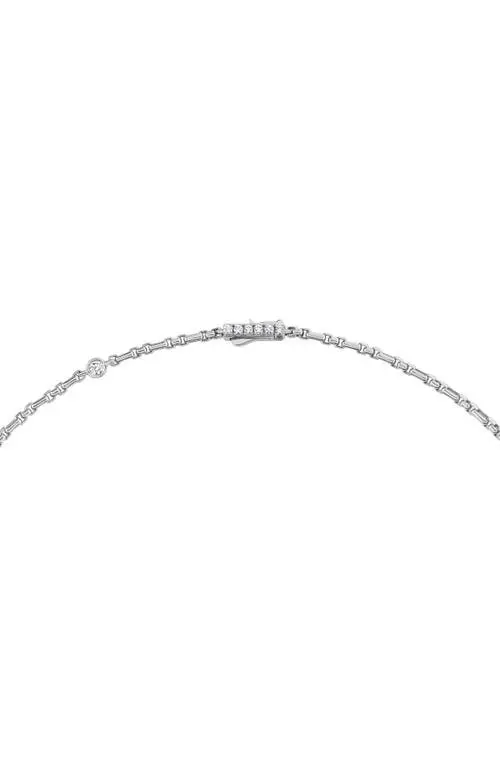 CRISLU Layered Box Chain Necklace - Pure Platinum/clear Stone