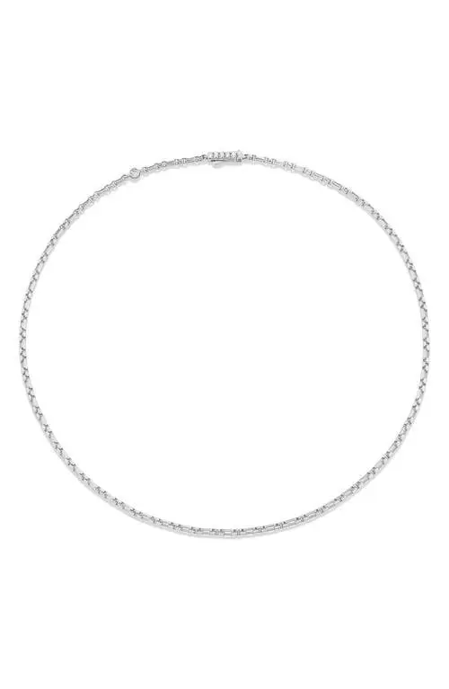 CRISLU Layered Box Chain Necklace - Pure Platinum/clear Stone