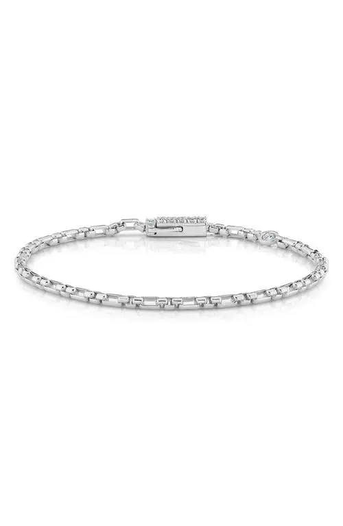 CRISLU Layer Up Box Chain Bracelet - Pure Platinum/clear Stone