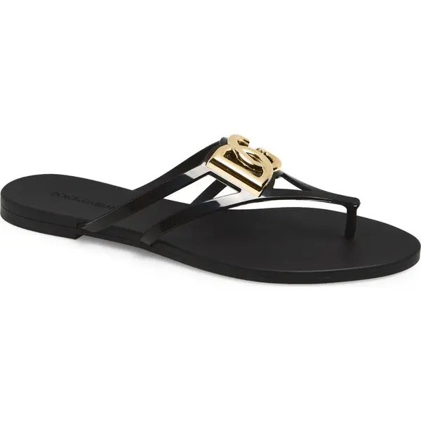 Dolce & Gabbana Logo Flip Flop - Nero/oro