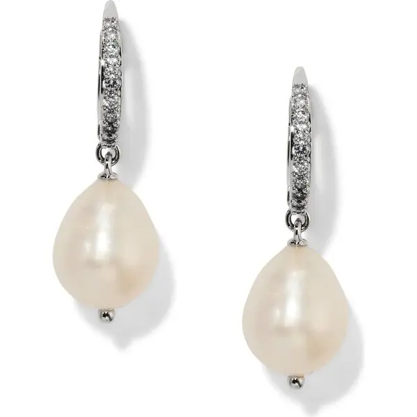 Nadri Madrid Freshwater Pearl Double Drop Earrings - Rhodium