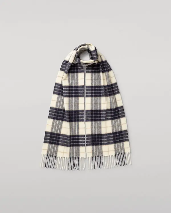 Johnstons Of Elgin Knockmore Tartan Cashmere Scarf - Cream