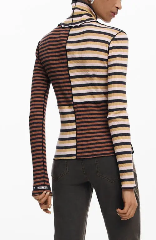 Desigual Colorblock Stripe Rib Turtleneck Top
