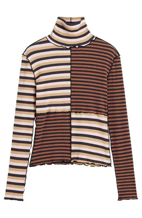 Desigual Colorblock Stripe Rib Turtleneck Top