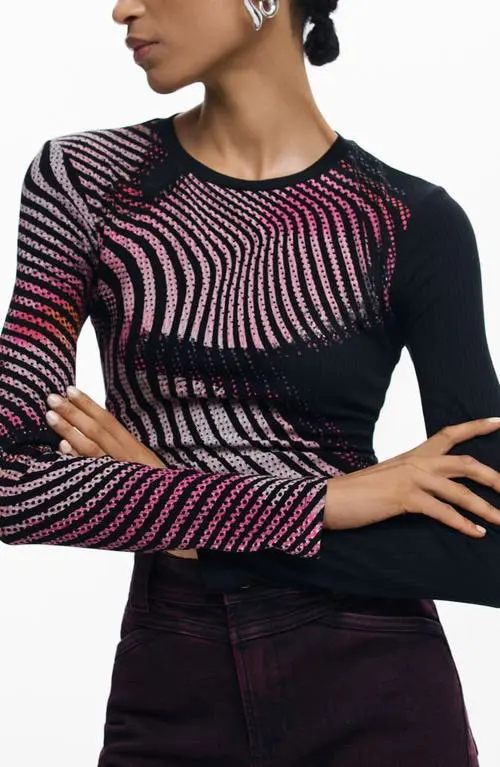 Desigual Printed Rib Long Sleeve Top