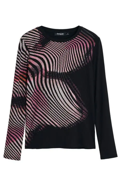 Desigual Printed Rib Long Sleeve Top