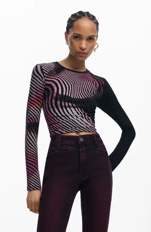 Desigual Printed Rib Long Sleeve Top