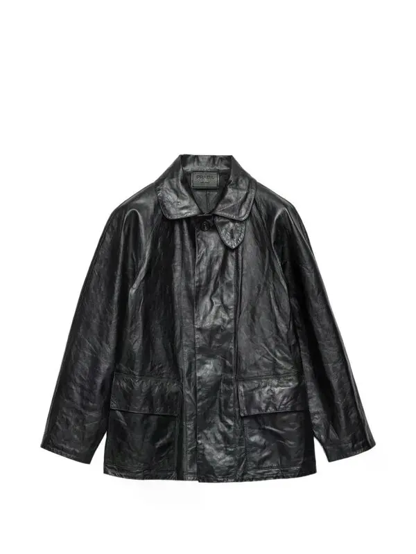 Prada Raglan Sleeve Leather Jacket - Black
