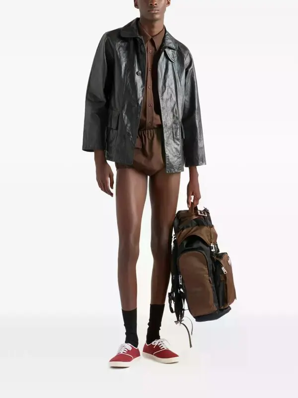 Prada Raglan Sleeve Leather Jacket - Black