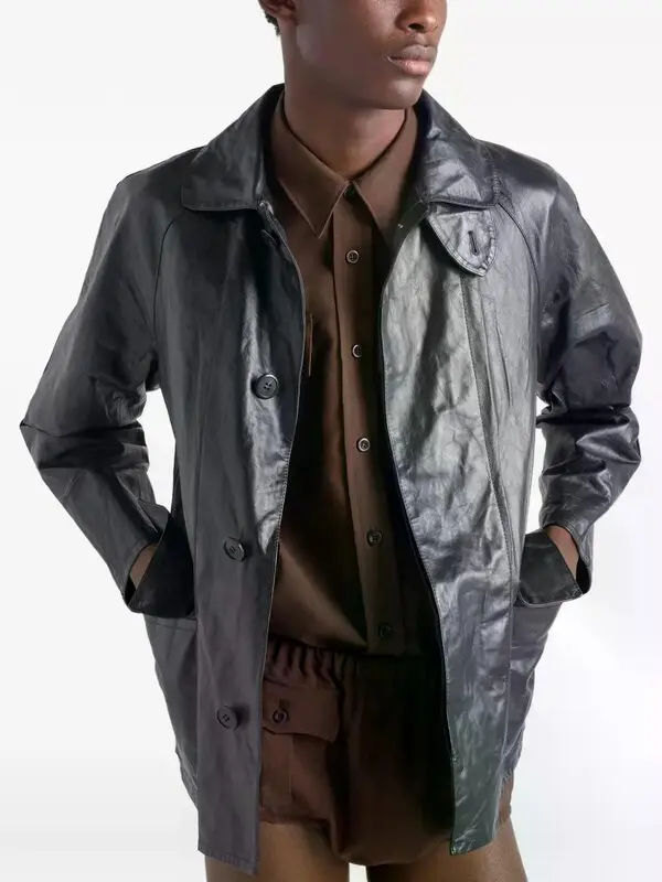 Prada Raglan Sleeve Leather Jacket - Black