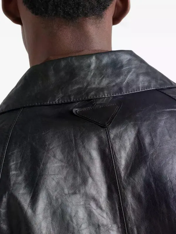 Prada Raglan Sleeve Leather Jacket - Black