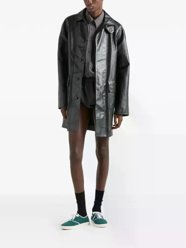 Prada Raglan-sleeve Leather Coat