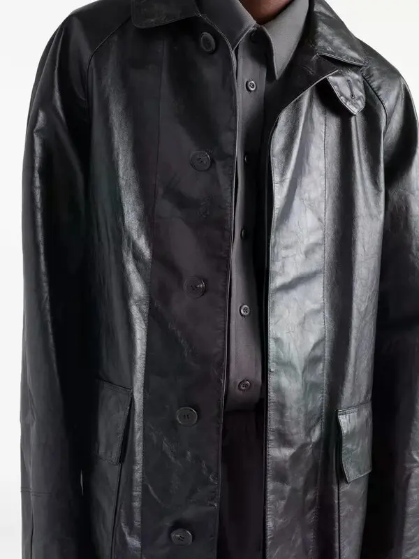 Prada Raglan-sleeve Leather Coat