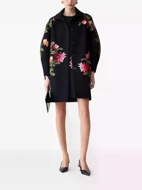 Carolina Herrera Chrysanthemum-embroidered Cocoon Coat