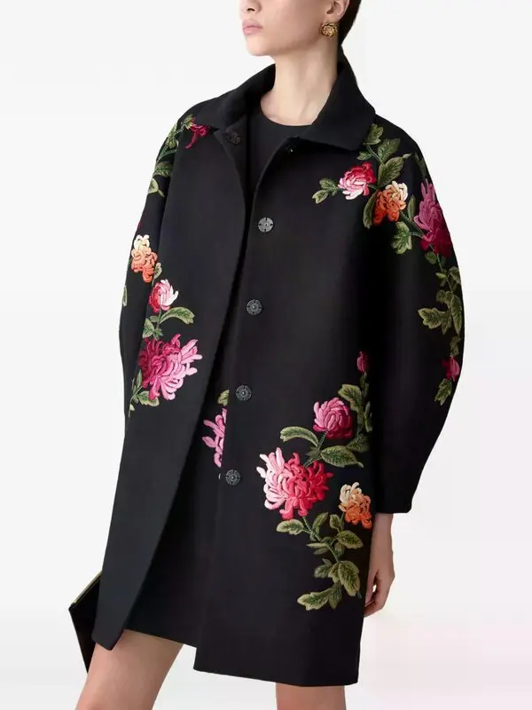 Carolina Herrera Chrysanthemum-embroidered Cocoon Coat