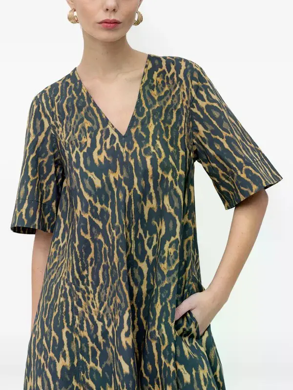 GANNI V-neck Short Sleeve Printed Dress