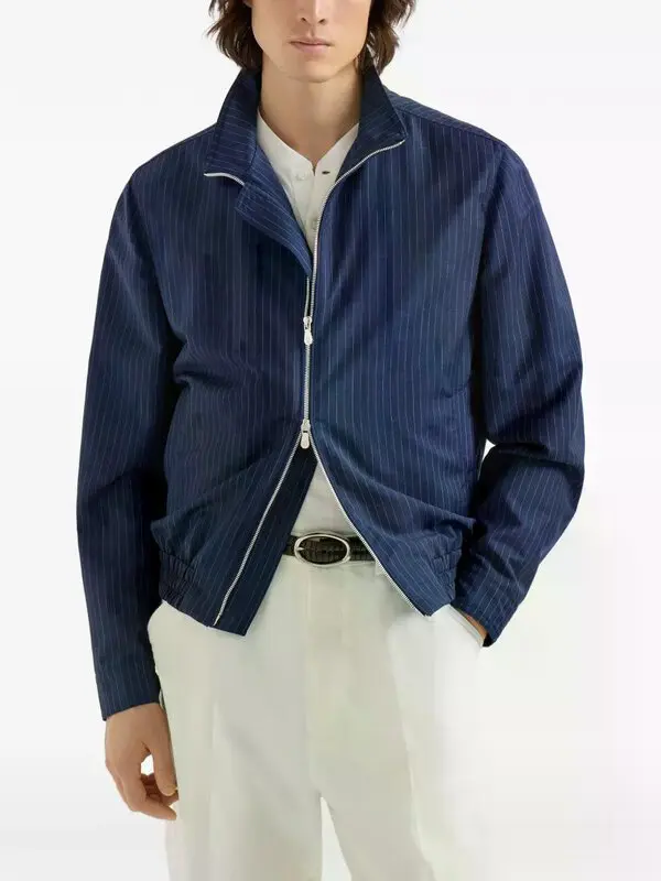 Brunello Cucinelli Pinstripe Stand-collar Jacket - Blue