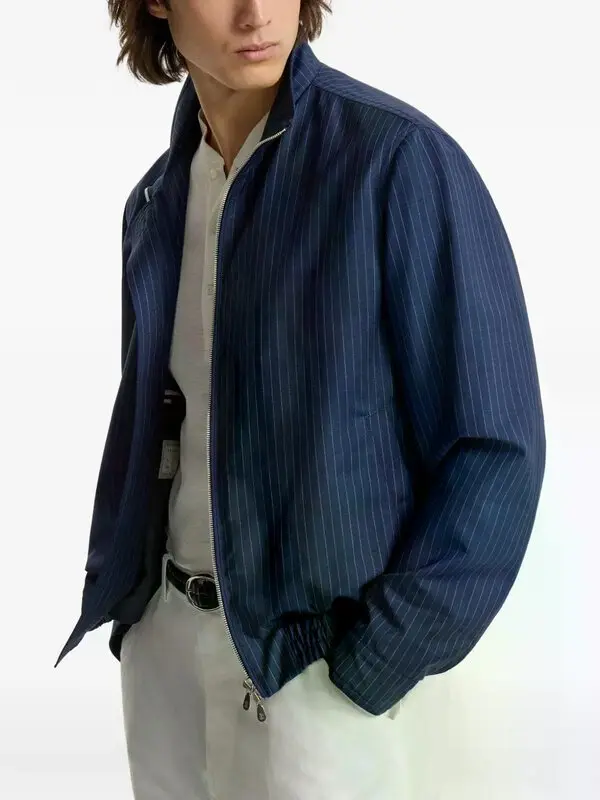 Brunello Cucinelli Pinstripe Stand-collar Jacket - Blue
