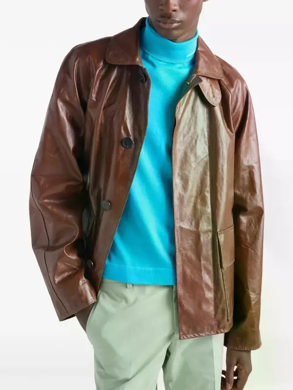 Prada Leather Blouson Jacket - Brown