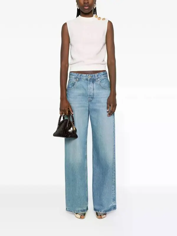 Balmain Sleeveless Tweed Knit Top With Lion Head Buttons