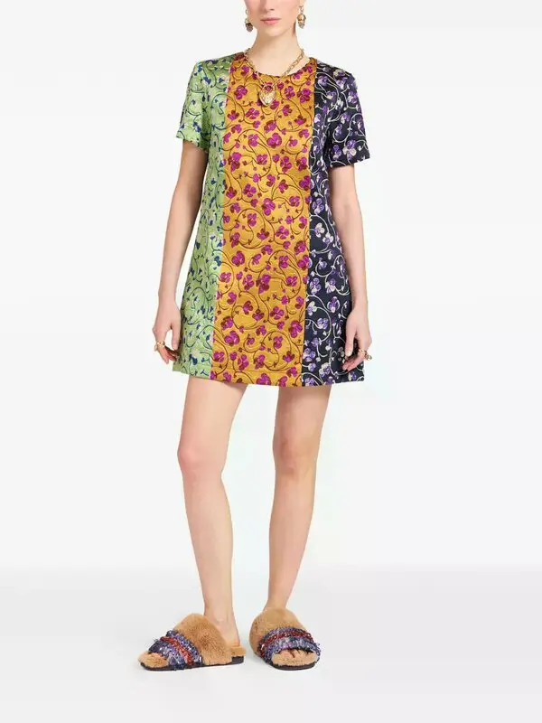La DoubleJ Swing Tricolor Floral Mini Dress - Green
