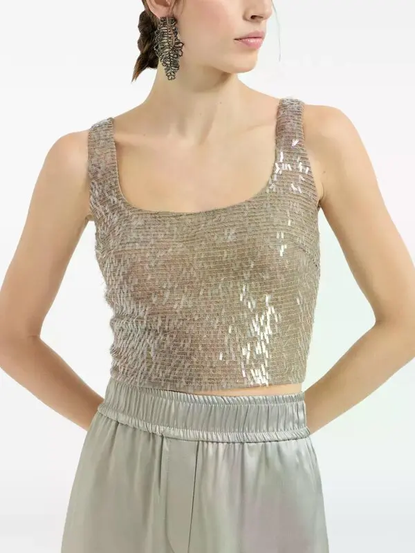Brunello Cucinelli Cascade-embroidered Cropped Top