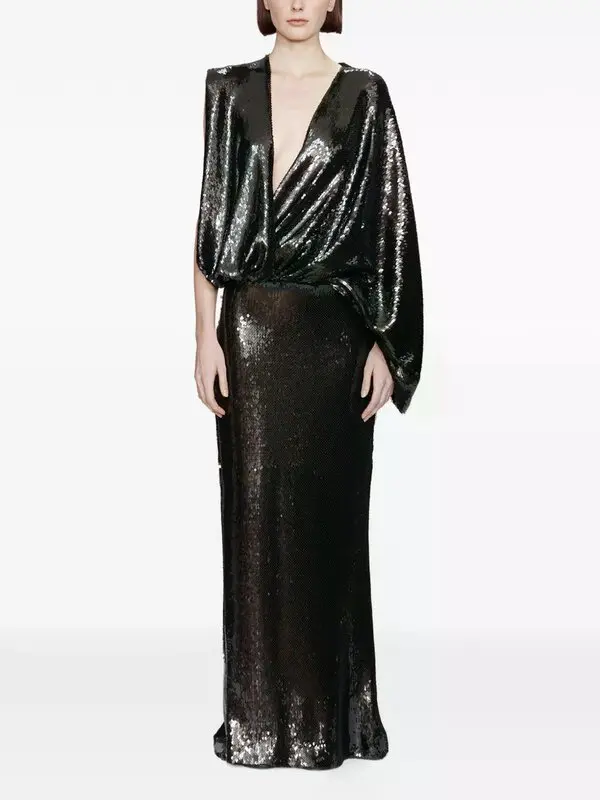 Christopher Esber Opaline Sequin Swaddled V-neck Gown
