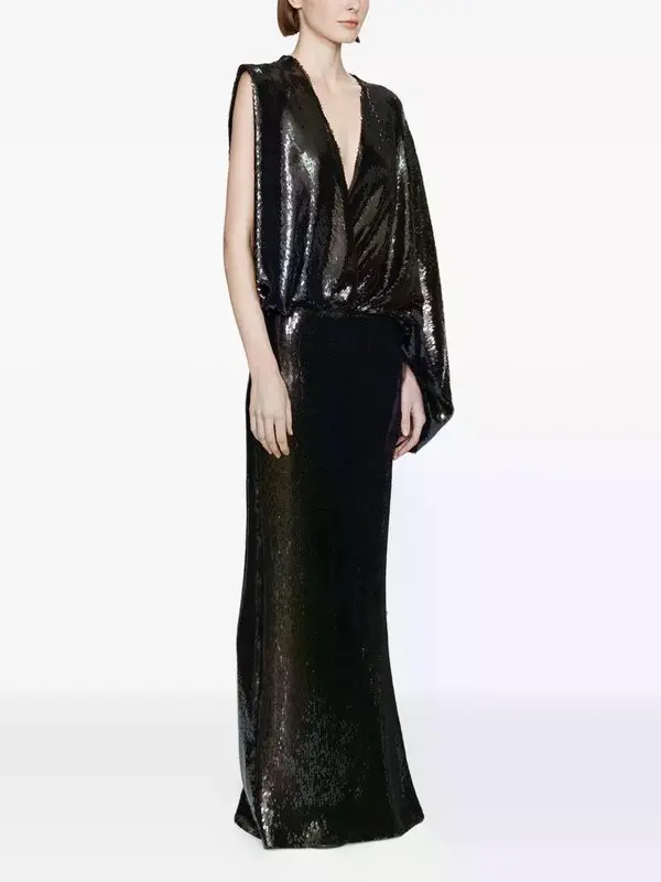 Christopher Esber Opaline Sequin Swaddled V-neck Gown